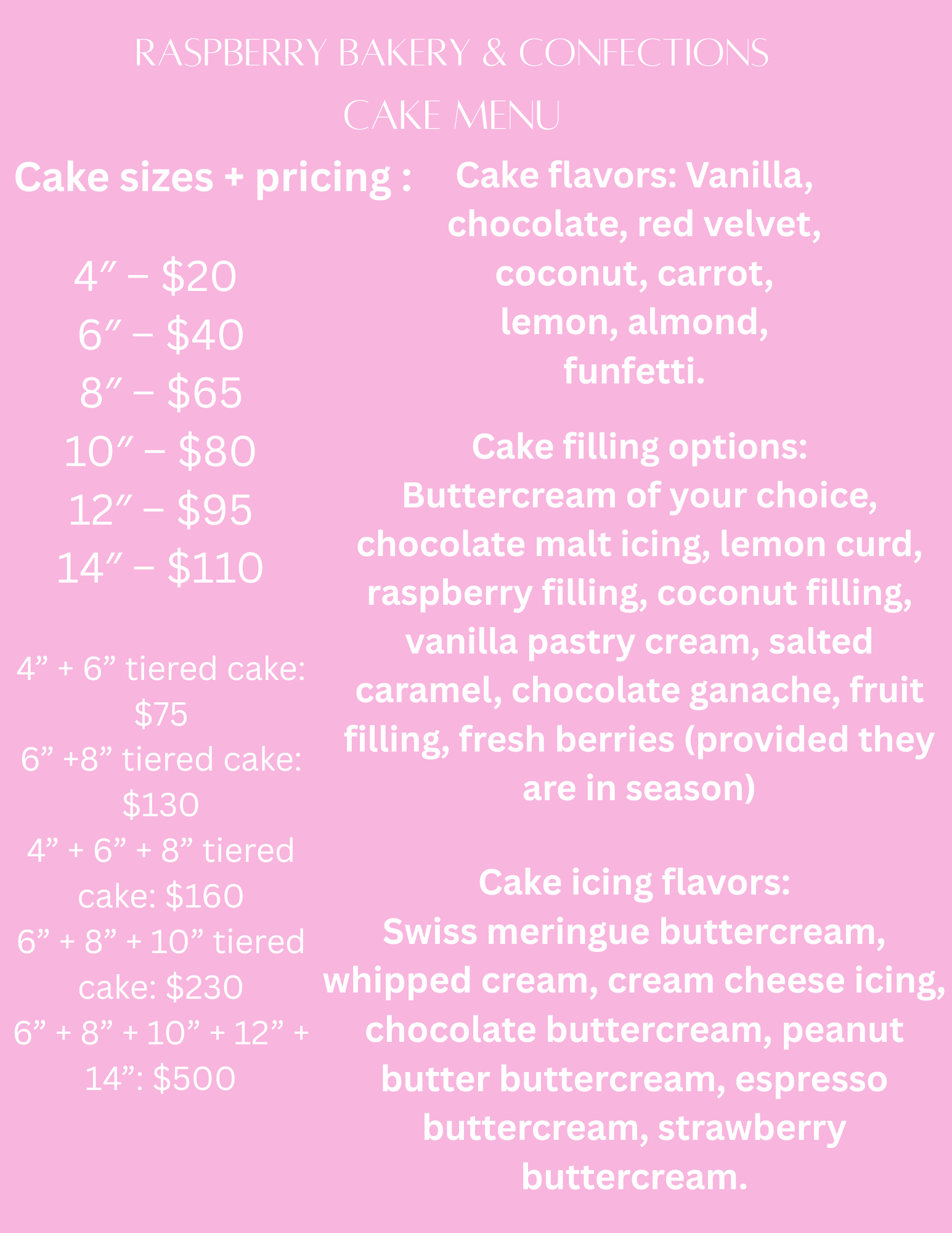 Menu – Raspberry Bakery & Confections